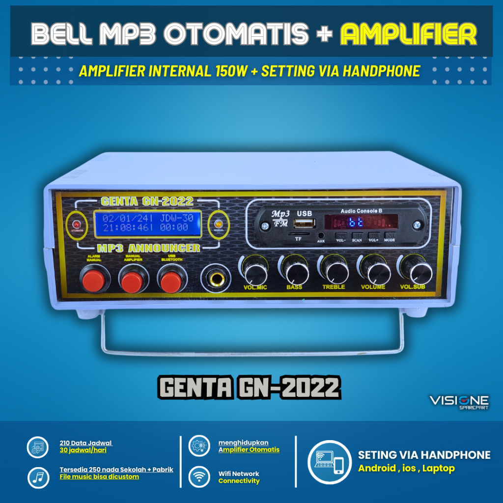 Jual Bel Sekolah Otomatis Bahasa Indo English Bel pabrik mp3 Visione | Shopee Indonesia