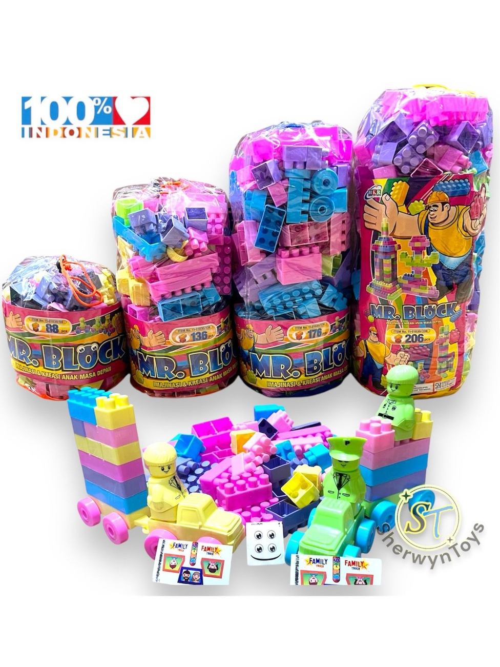 Jual MR BLOCK BESAR Mainan Block Susun Edukasi Anak isi 88pc,136pc ...