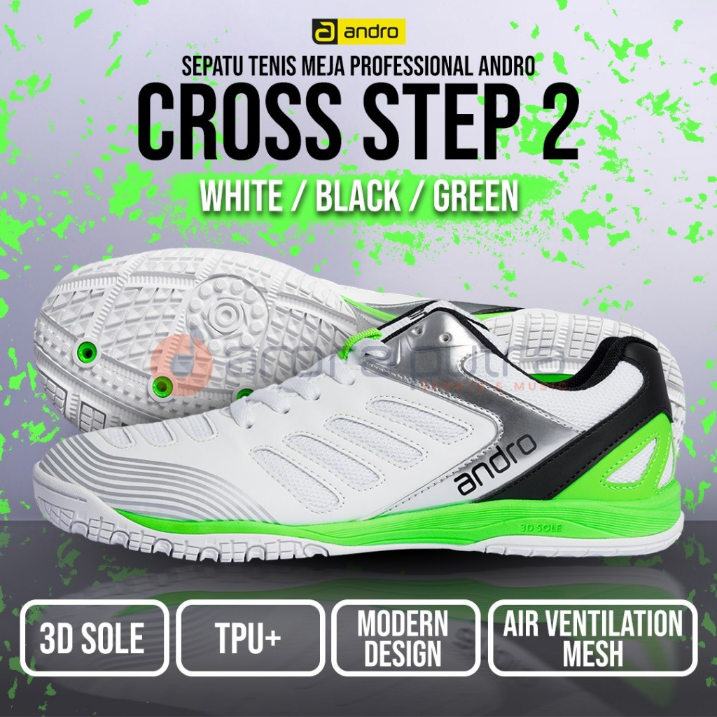 Jual Sepatu Pingpong Tenis Meja Andro Cross Step 2 White Black Green | Shopee Indonesia