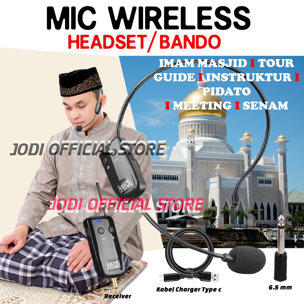 Jual JODI HM 1 / HM 2 Microphone Mic Clip On Wireless Bando UHF 2.4G Presentasi Tur Imam Masjid ...