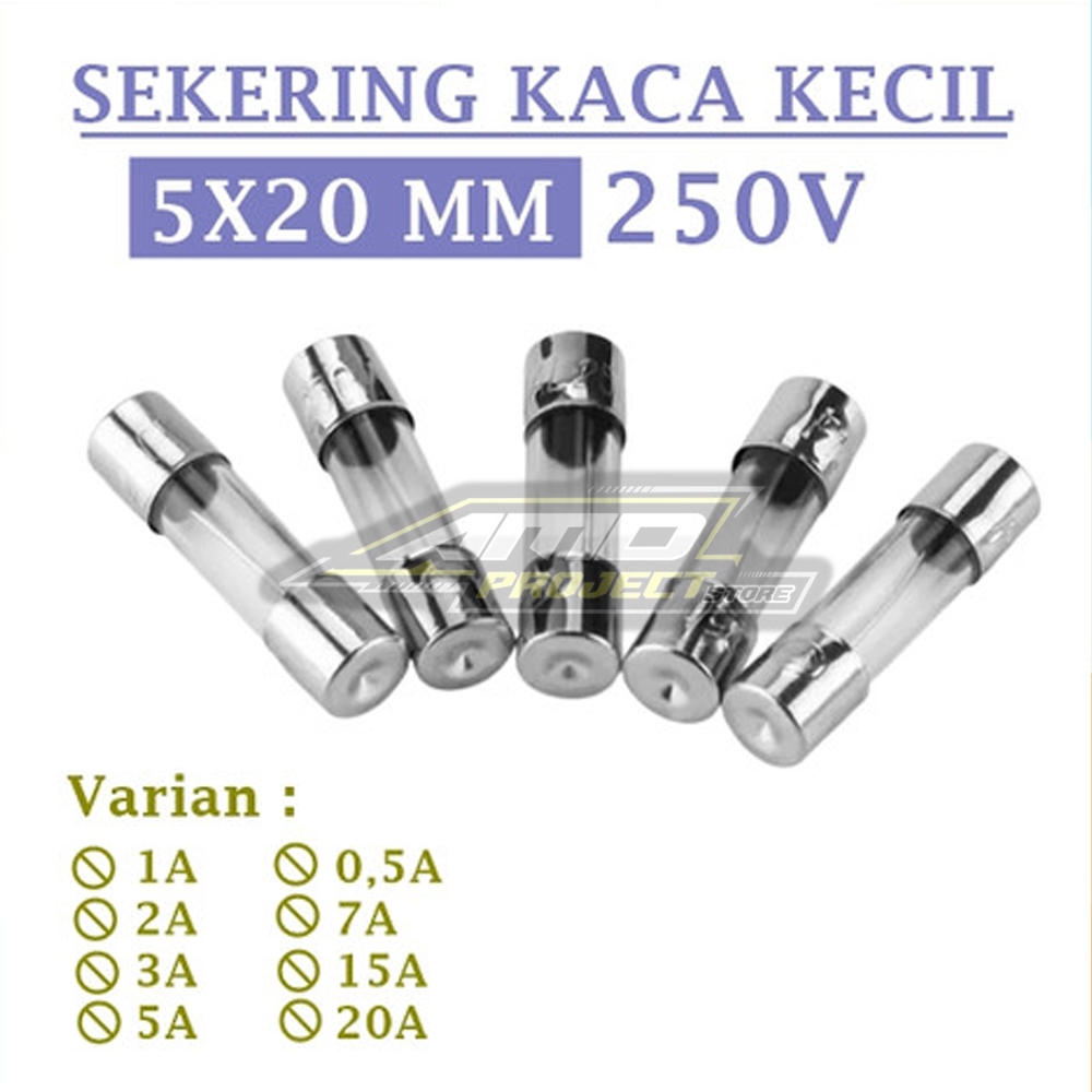 Jual Fuse Kaca Ukuran 5x20mm Sekring Tabung Bening 250V Amper 1 2 3 4 5 ...