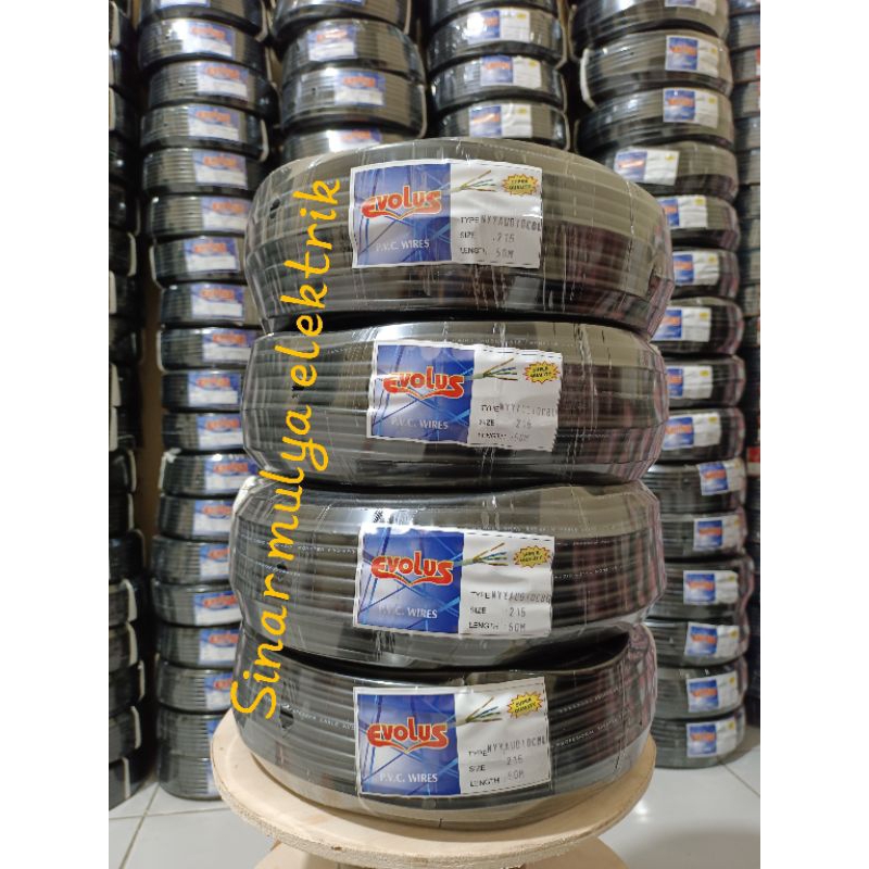 Jual Kabel listrik dan audio EVOLUS 2X1.5 ( 50METER FULL ) isi 2 serabut tebal ,warna hitam ...