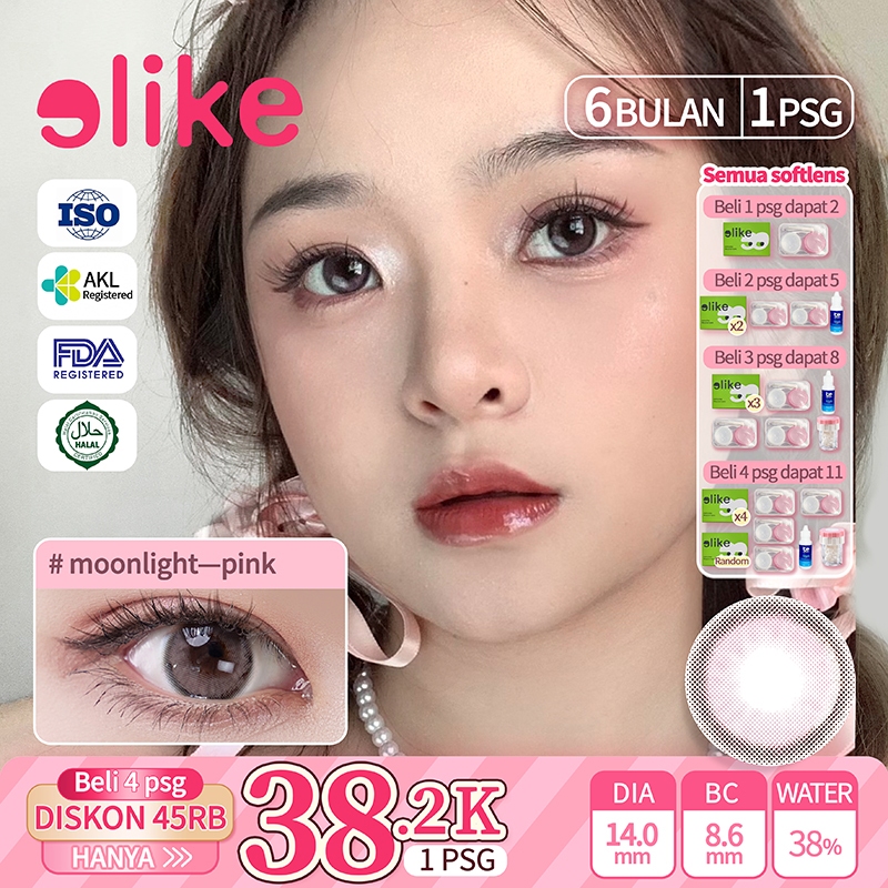 Jual Elike moonlight pink Contact Lens 14.0MM softlens normal/minus/ (0.00s/d-5.00) softlens ...