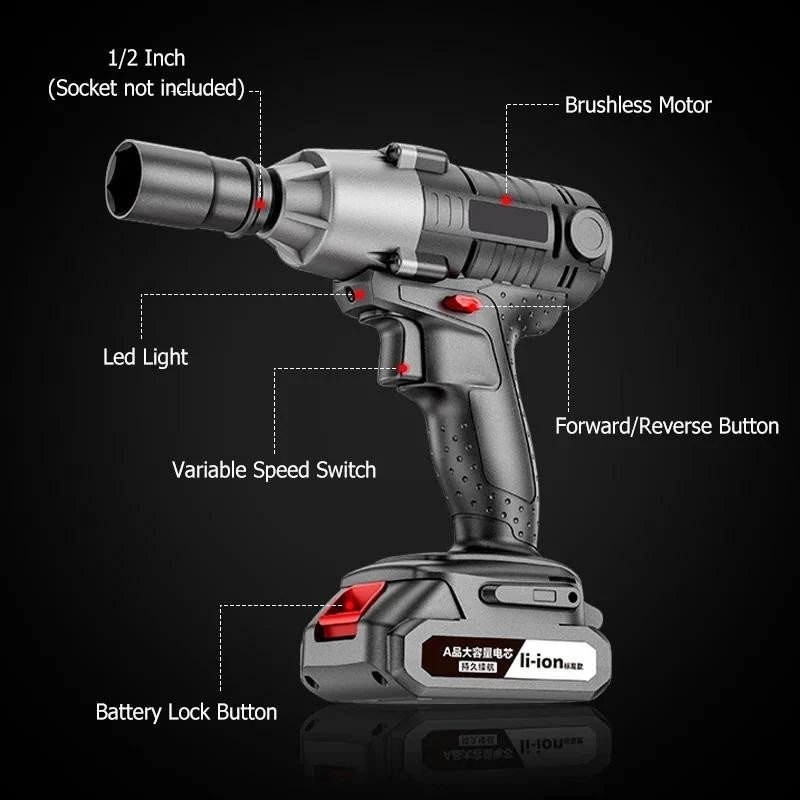 Jual Impact Wrench 288V Brushless Bor Impact Serbaguna 2 Baterai Cordless Kunci Impact 520N/M ...