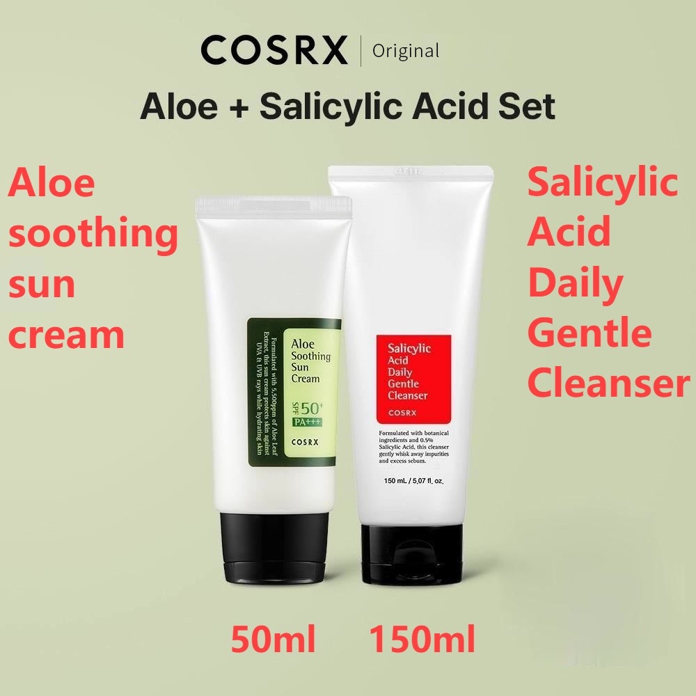 Jual COSRX SET Salicylic Acid Cleanser 150ML+ Aloe Sunscreen 50ML Paket ...