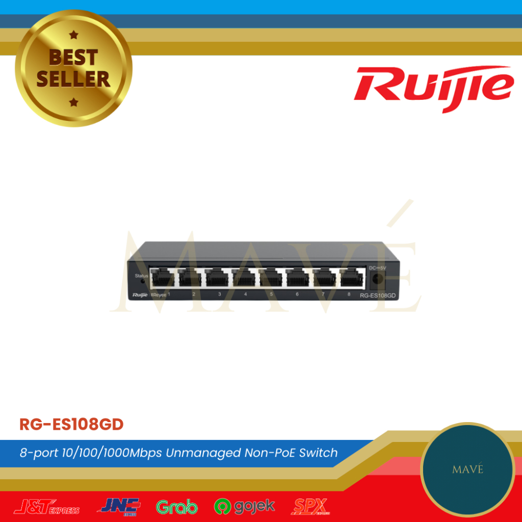 Jual RG-ES108GD RUIJIE REYEE 8 PORT GIGABIT UNMANAGED SWITCH STEEL | Shopee Indonesia