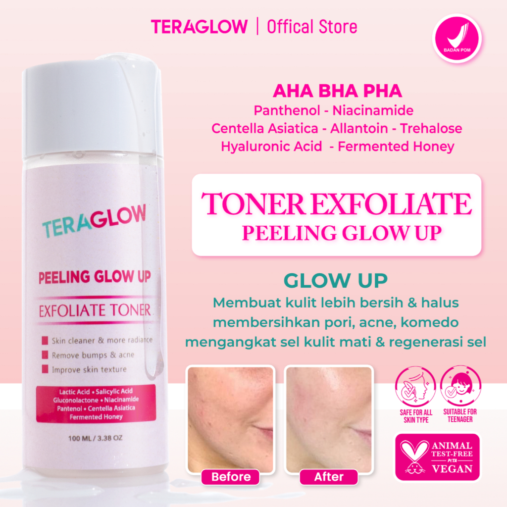 Jual TERAGLOW Toner Exfoliasi Peeling Glow Up Aha Bha Pha Mengangkat Sel Kulit Mati, Mencerahkan ...