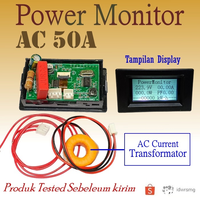Jual 50A Digital Panel Power Monitor Watt Meter Voltage KWh Voltmeter ...