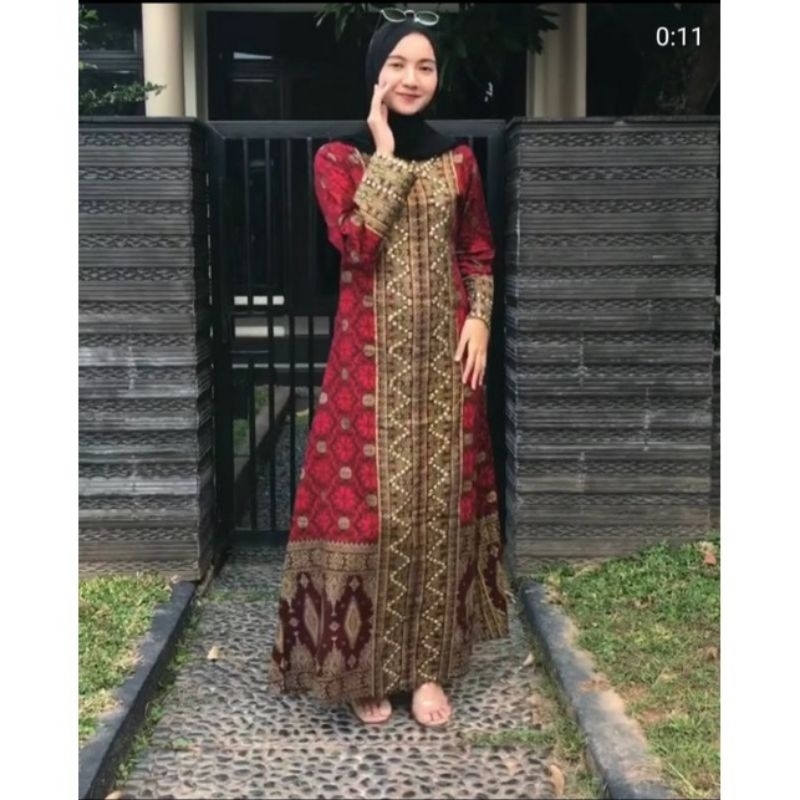 Jual couple gamis songket naga bintang marun/baju songket plg | Shopee ...