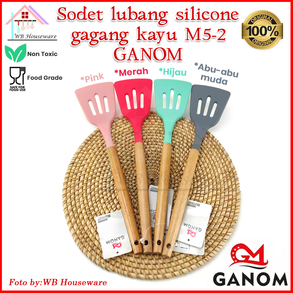 Jual GANOM Sodet lubang silicone gagang kayu warna / sutil spatula ...