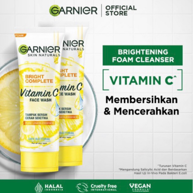 Jual Garnier Bright Complete Face Wash 100ML - Vitamin C Brightening Cleanser Garnier 100% ...