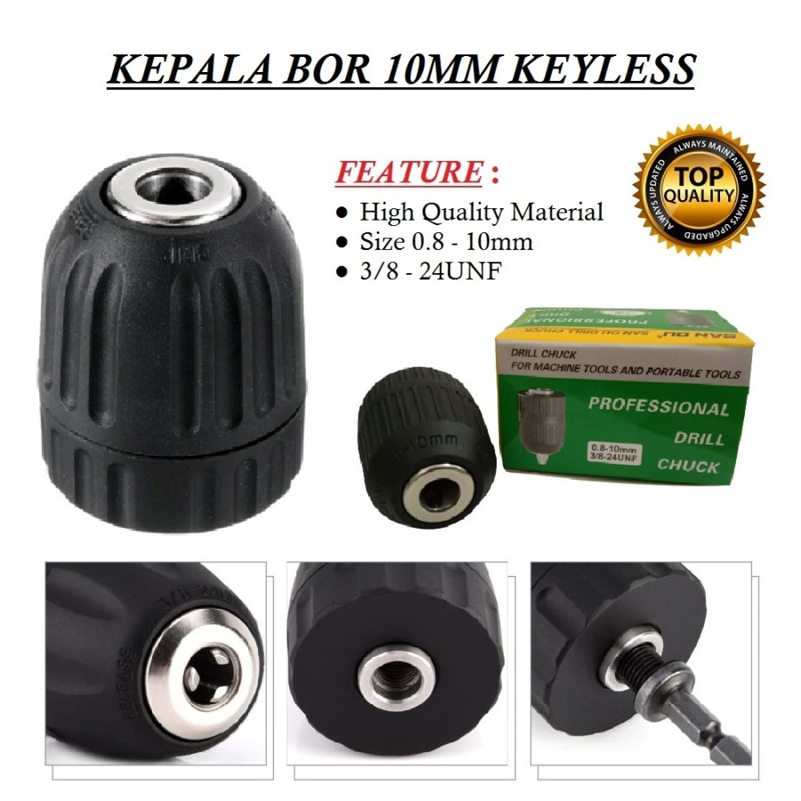 Jual Keyless chuck SANOU kepala bor drill chuck tanpa kunci 10mm 3/8 ...