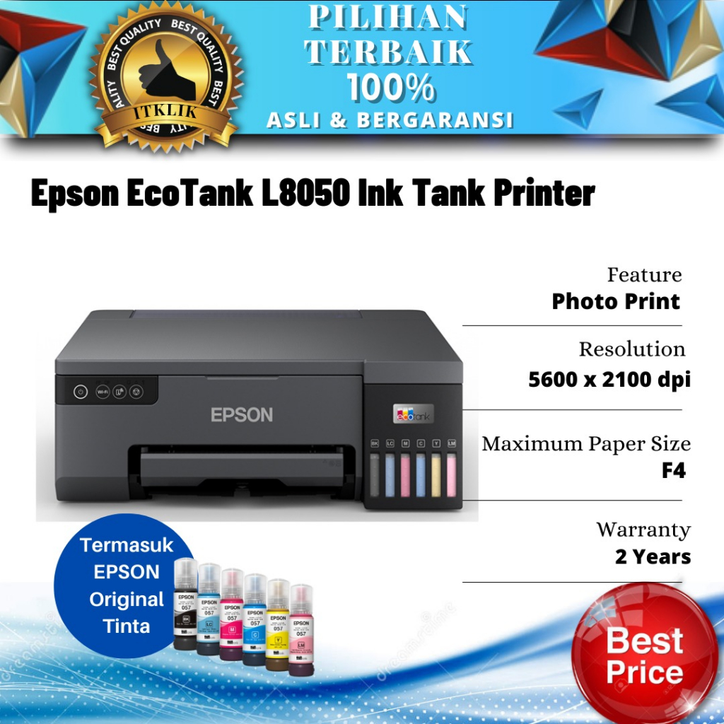 Jual Printer Epson L8050 (Pengganti L805) Wireless A4 photo printing, PVC ID card, CD/DVD ...