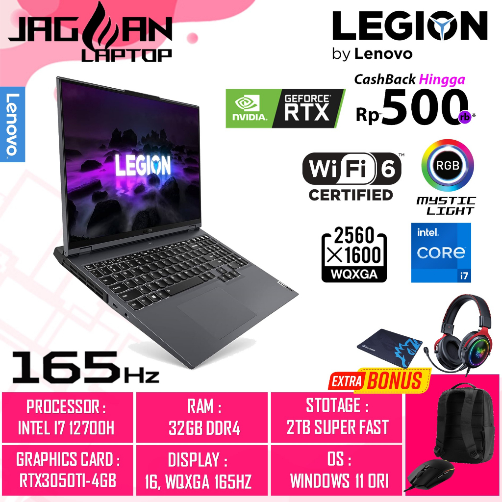 Jual Laptop Gaming Lenovo Legion 5 PRO 16 INTEL I7 12700H 32GB DDR5 2TB RTX3050TI 4GB WQXGA ...