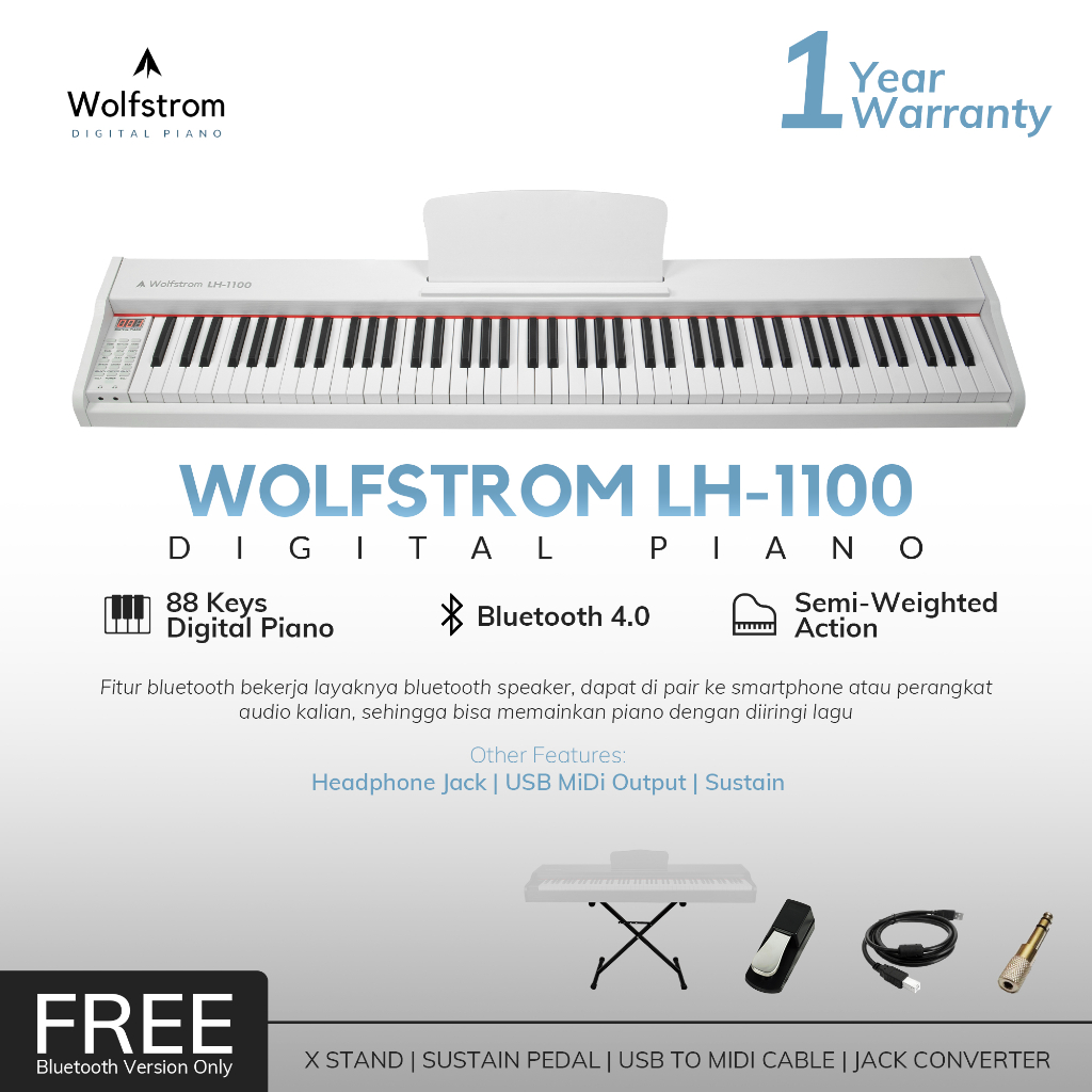 Jual Wolfstrom LH-1100 Semi Weighted Keys Digital Piano Keyboard ...