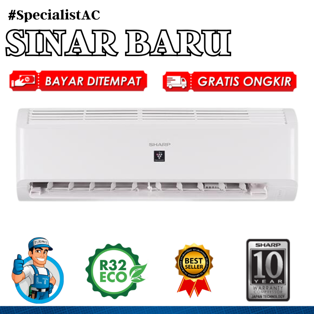 Jual AC SHARP 1PK - AH-AP09BMY - Plasmacluster + PASANG - FREE ONGKIR | Shopee Indonesia