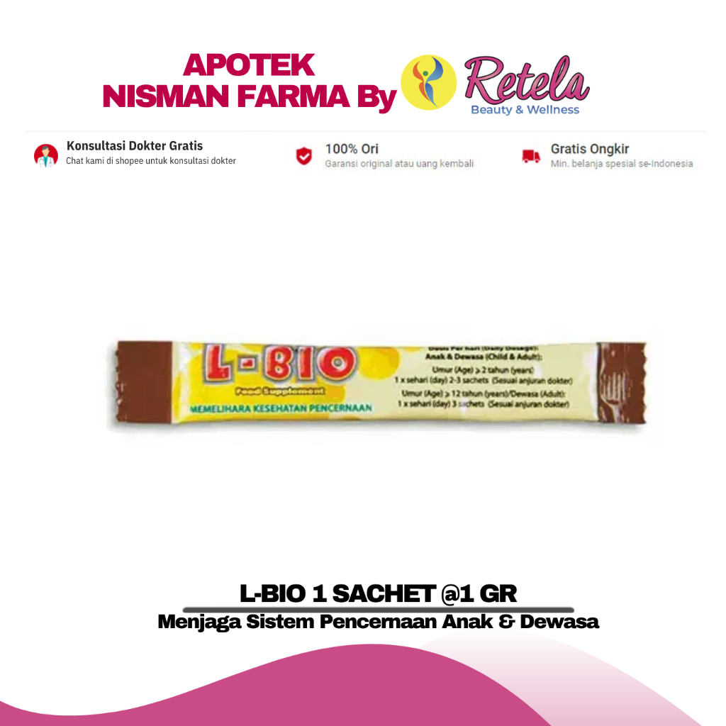Jual L-BIO 1 SACHET @1 GR ( Menjaga Kesehatan Sistem Pencernaan ...