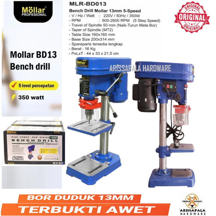 Jual MOLLAR Mesin Bor Duduk 13mm 350w Bench Drill Gulungan Full Tembaga ...