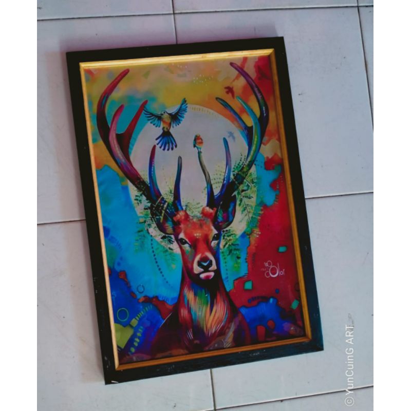 Jual hiasan dinding lukisan cetak rusa modern plus bingkai ukuran 65×45 ...