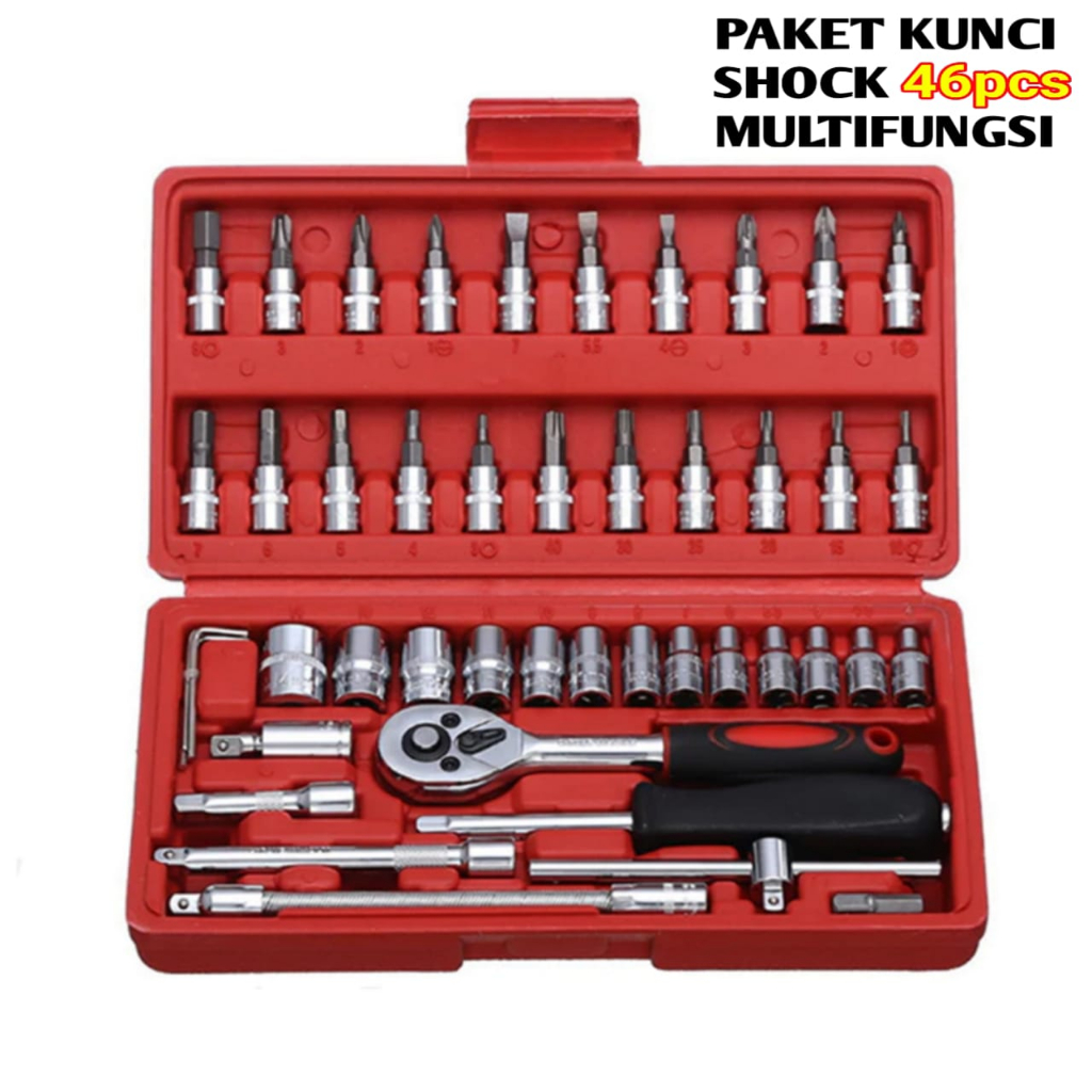 Jual FULL PAKET LENGKAP Kunci Shock sok socket obeng toolkit obeng tool kit pas 46pcs pcs set in ...