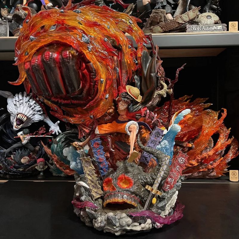 Jual Monkey D Luffy Gear 3 Action Figure Elephant Gun Red Hawk Fire Led ...