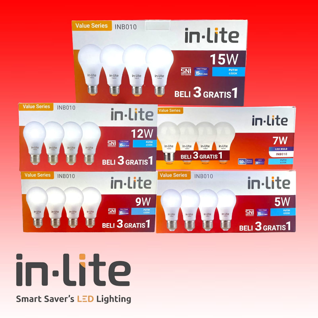 Jual PAKET INLITE LAMPU LED 3 GRATIS 1 5W 7W 9W 12W 15W 18W VALUE INB010 | Shopee Indonesia