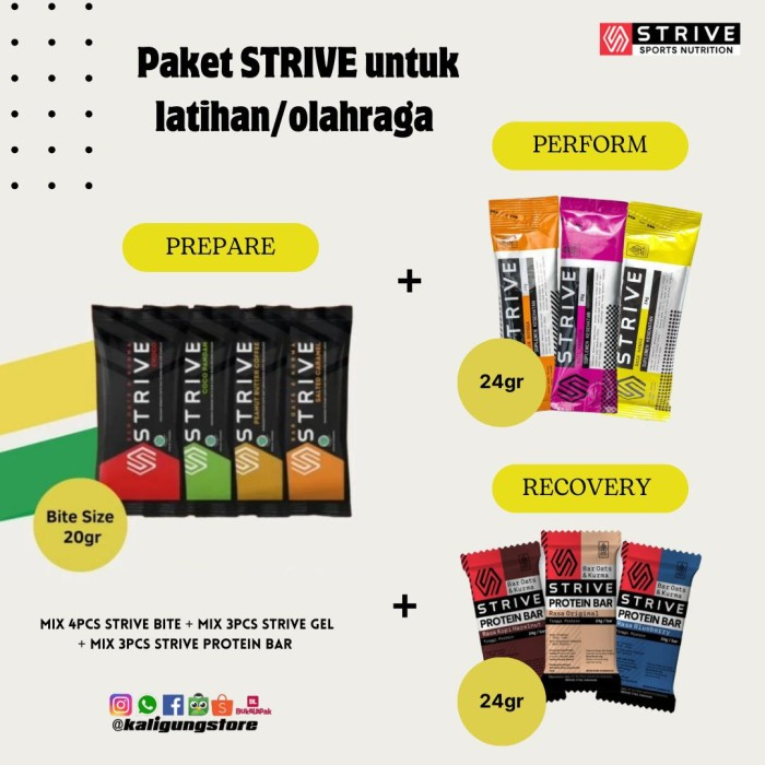 Jual Paket STRIVE Energi Bar Bite, Energy Gel dan Protein Bar Rasa Mix ...