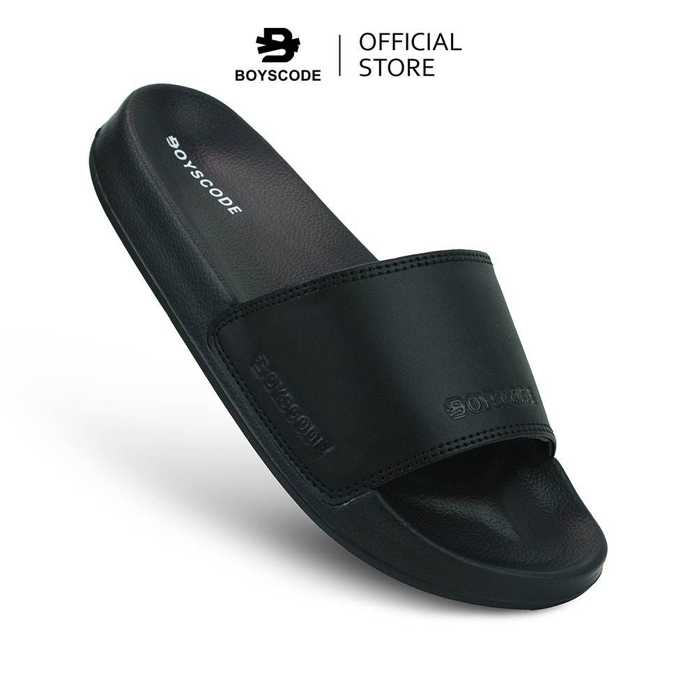 Jual BOYSCODE Sendal Selop Karet Pria Wanita Mid Logo Emboss Hitam ...