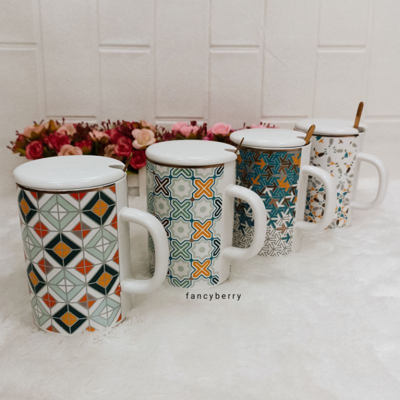 Jual MUG KERAMIK TUTUP + SENDOK MOTIF BATIK | Shopee Indonesia