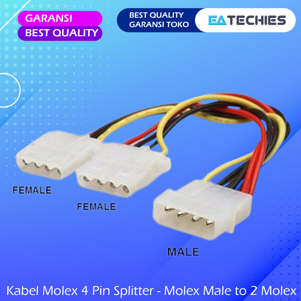 Jual Kabel Molex 4 Pin Splitter - Molex Male to 2 Molex Female Fan HDD ...