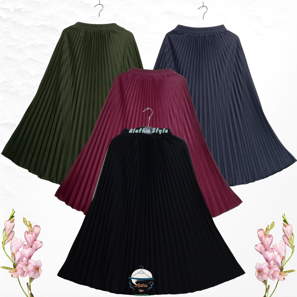 Jual Rok Plisket Premium Big Size / Rok A Mayung Jumbo Panjang Warna Hitam, Hijau, Merah, Abu ...