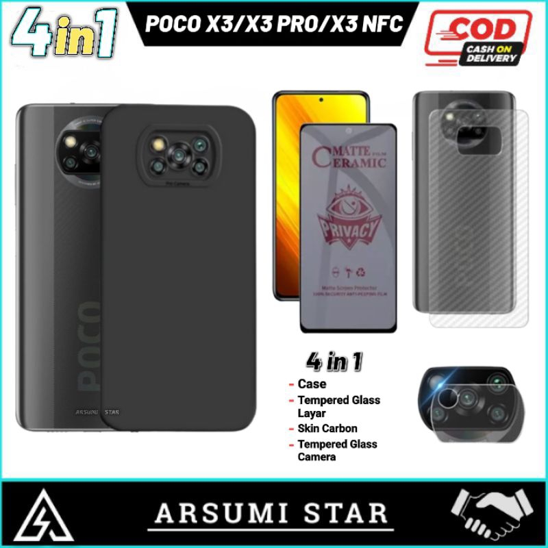 Jual Paket 4in1 Case XIAOMI POCO X3 / X3 PRO / X3 NFC Casing Black Matte Tempered Glass Skin ...