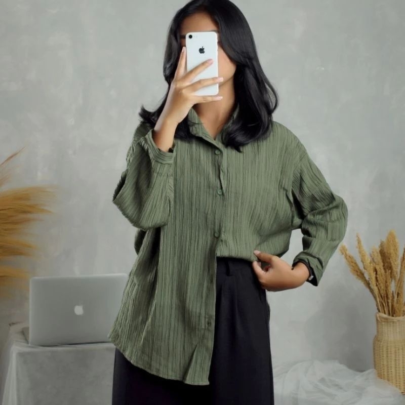 Jual Kemeja Wanita Harri Shirt Basic Lady Crush Oversize | Shopee Indonesia