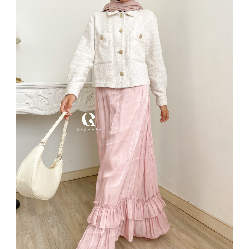 Jual Ghamara • SHIZA SKIRT SHIMMER | raffle skirt silk | Shopee Indonesia