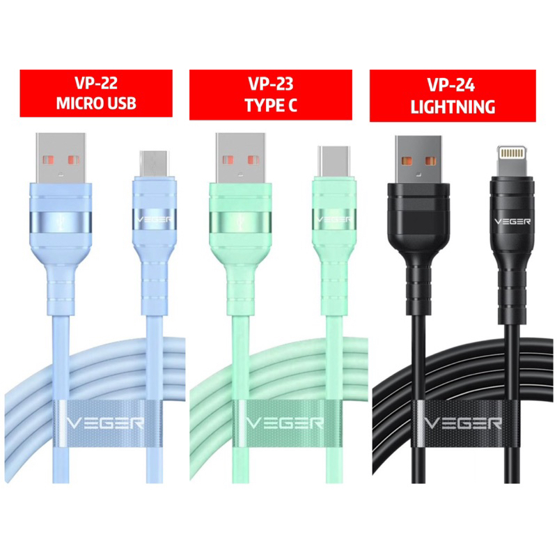 Jual Kabel data VEGER VP-22 MICRO / VP-23 TYPE C / VP-24 LIGHTNING ...