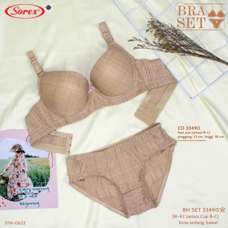 Jual Sorex Bra Set (BH+CD) 33490 cup 3/4 setara C, busa, kawat kait 3 (36-42) | Shopee Indonesia