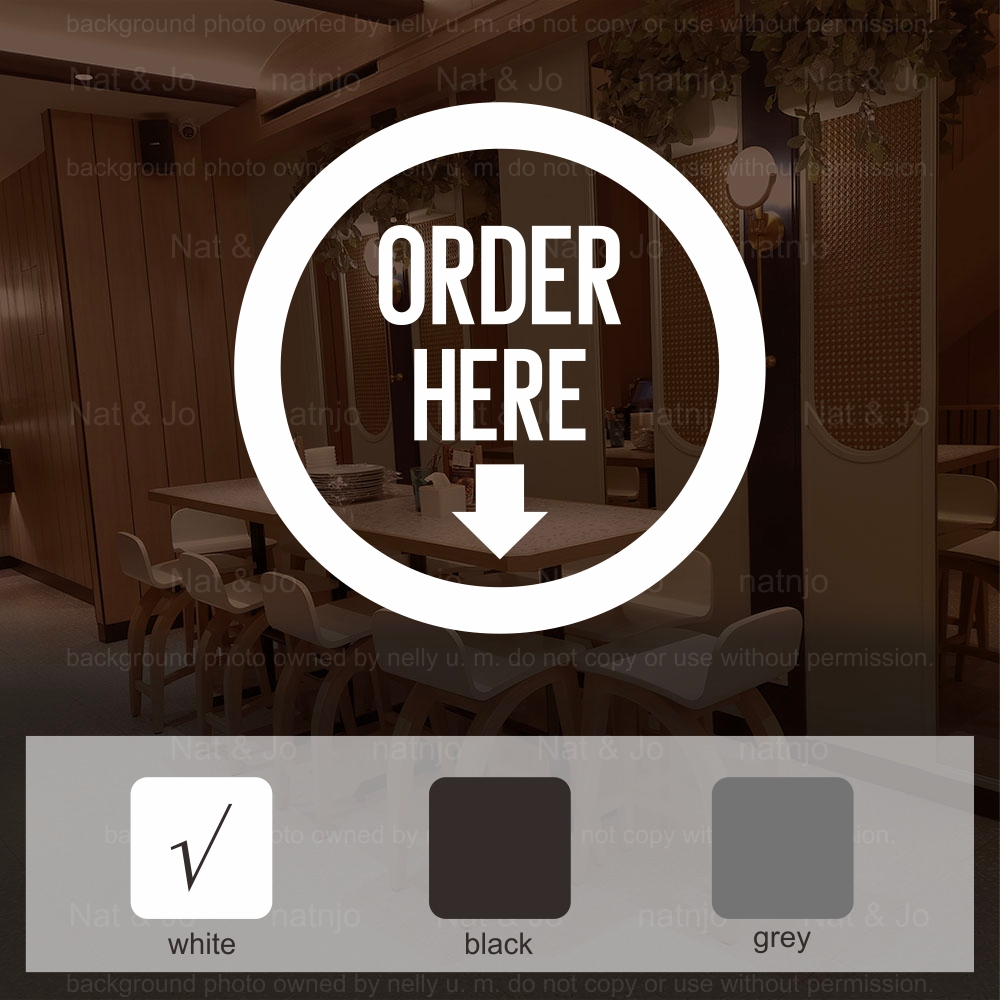 Jual Sticker Sign Order Here Bulat Cafe Kaca Restoran Kafe Stiker ...