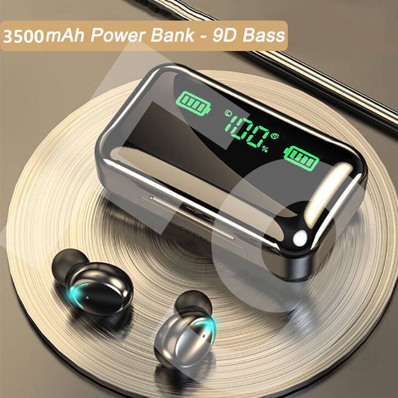 Jual Earphone Bluetooth TWS F9 LED headset Bluetooth Smart Display dengan 3500mah PowerBank ...
