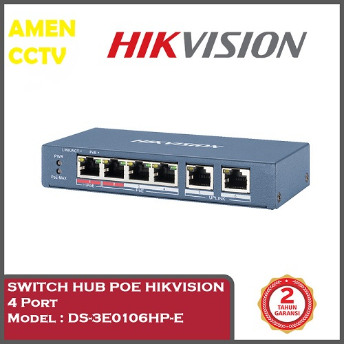 Jual Switch Hub PoE Hikvision 4 Port + 2 Uplink DS-3E0106HP-E Garansi ...