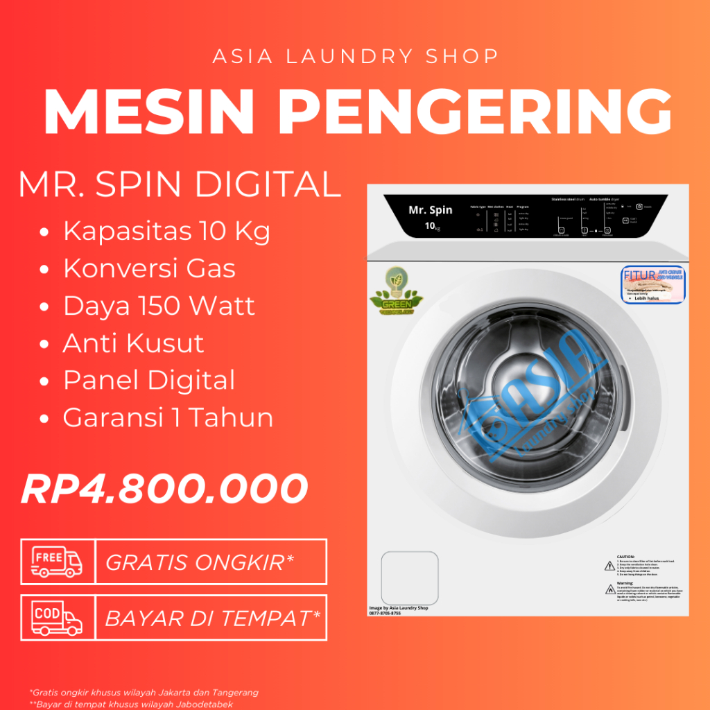 Jual Dryer Mr Spin Mesin Pengering Pakaian Konversi Gas Kapasitas 10 Kg Panel Digital Untuk ...