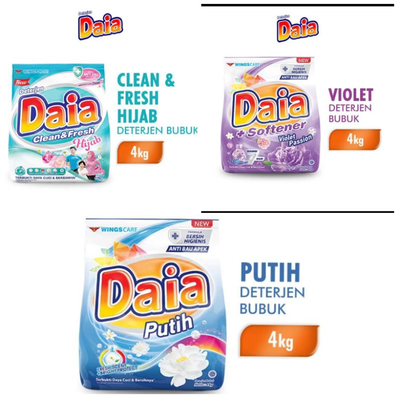 Jual Daia Deterjen Bubuk Violet / Hijab / Putih 4Kg Detergent 4 Kg | Shopee Indonesia