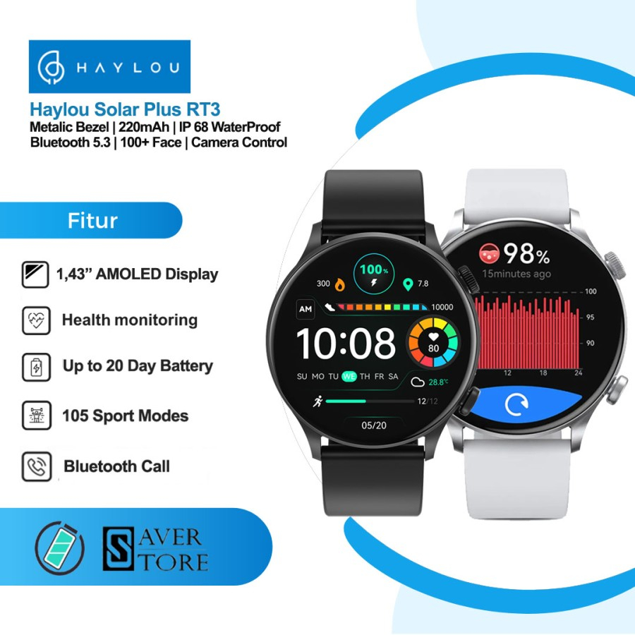 Jual Haylou Solar Plus RT3 AMOLED jam tangan pintar sport IP68 call ...