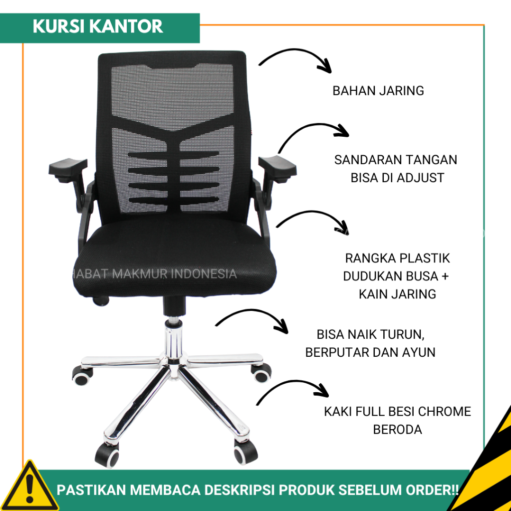 Jual kursi kerja jaring, kursi staff hidrolik naik turun, kursi kerja putar, kursi kantor murah ...
