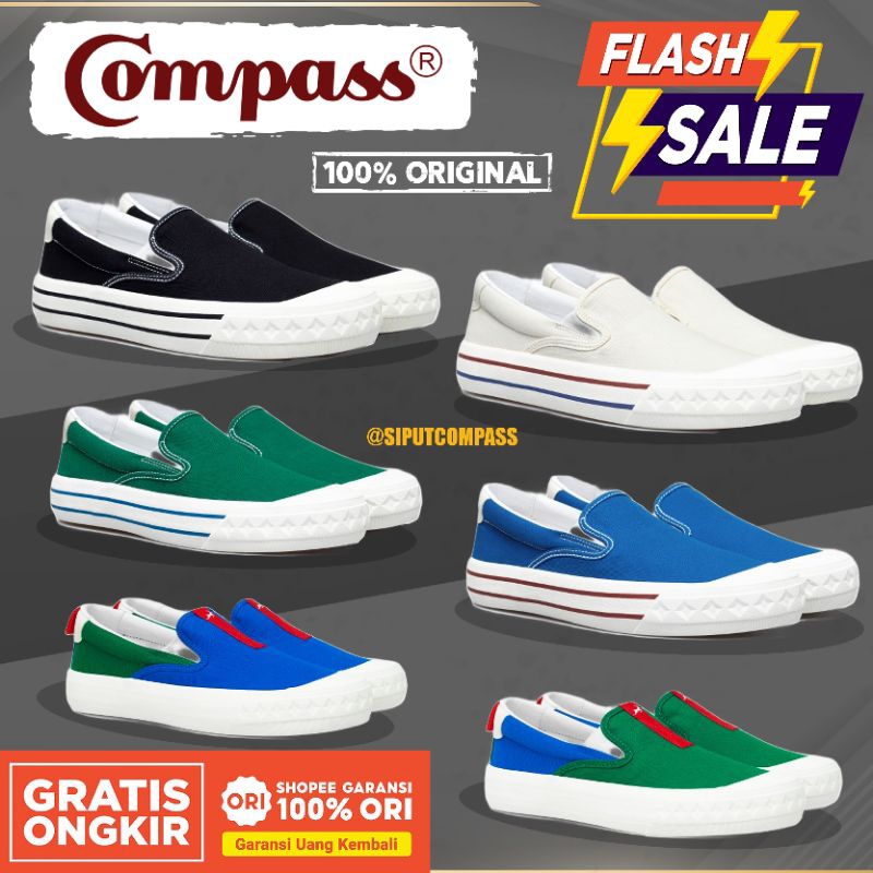 Jual [ORIGINAL] Sepatu Compass Retrograde Slip-On Black White / Cream ...