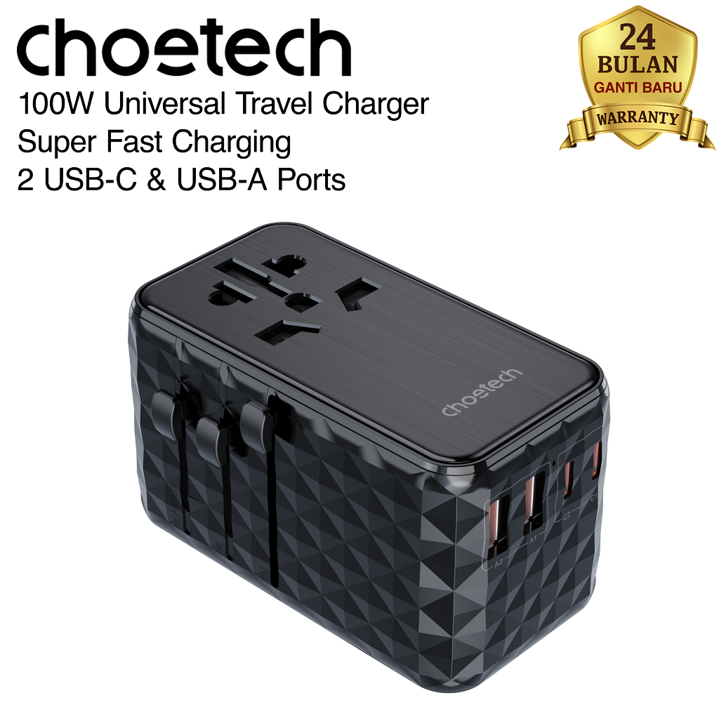 Jual Choetech 100W Universal Travel Charger Multi Socket Adapter USB-C ...
