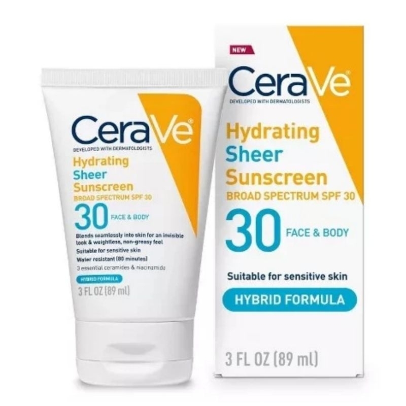 Jual CERAVE Hydrating Sheer Sunscreen Broad Spectrum SPF 30 Face & Body 89ml | Shopee Indonesia