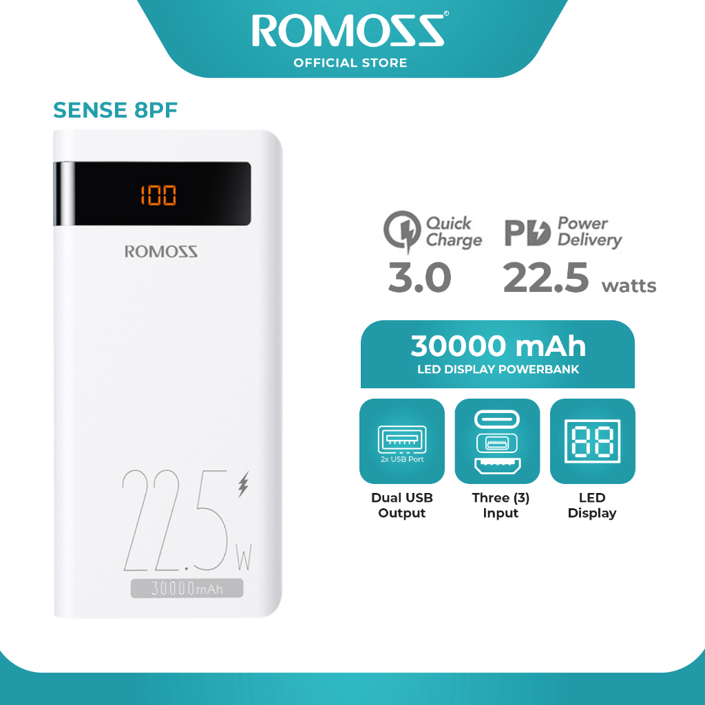 Jual Romoss Sense 8PF 22.5W 30000mAh Fast Charge Powerbank/LED Digital ...