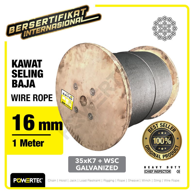 Jual POWERTEC Wire Rope / Kawat Seling Baja 35xK7 WSC 16mm Galv - 1 ...