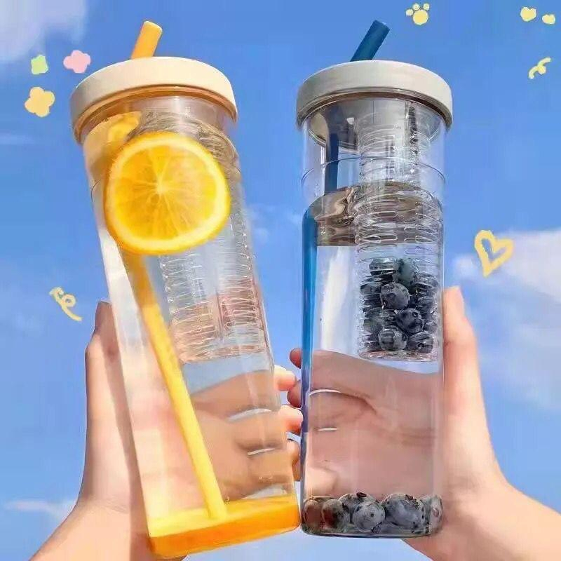 Jual Botol Minum Transparan Infused Water Botol Minum Sedotan Lipat ...