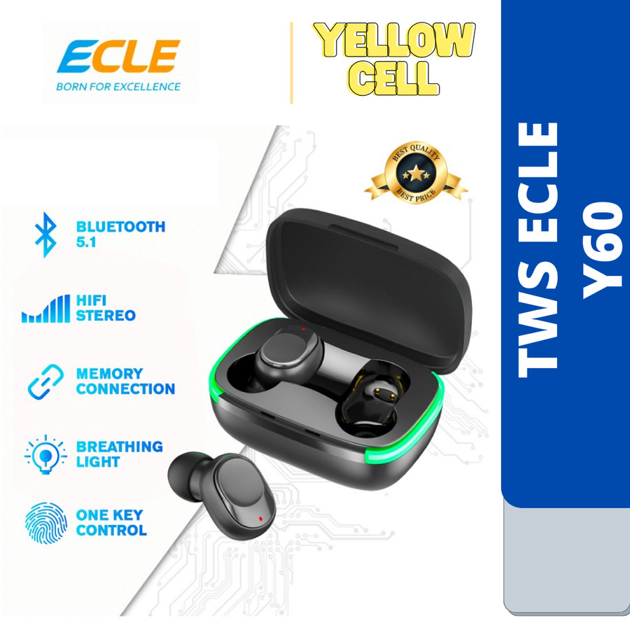 Jual TWS ECLE Y60 TWS MUSIC EARPHONE BLUETOOTH HEADASET SMART NOISE ...